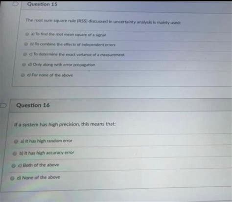 Solved Question 15 The Root Sum Square Rule Rss Discussed