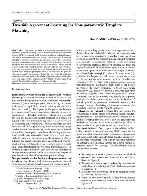 Pdf Two Side Agreement Learning For Non Parametric Template Matching