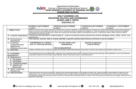 Ppg Dll 5 Daily Learning Log For Philippine Politics And Governance Studocu