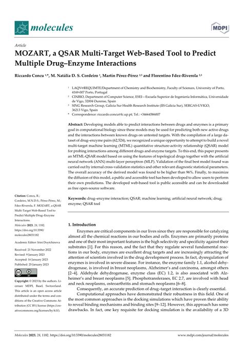 Pdf Mozart A Qsar Multi Target Web Based Tool To Predict Multiple Drug Enzyme Interactions