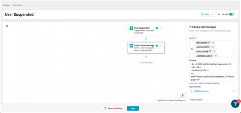 rich text formatting in messages sent through workflows beekeeper