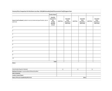 Free Printable Price Comparison Chart Template Save Money