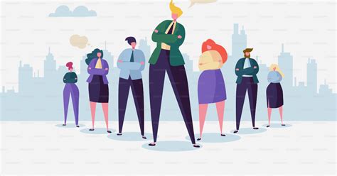 리더가 있는 비즈니스 사람들 캐릭터 그룹 팀워크와 리더십 개념 성공한 사업가는 평평한 사람들 앞에서 눈에 띈다 벡터 그림 벡터 Unsplash의 기업 문화 이미지