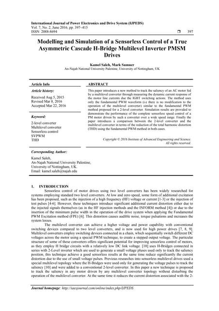 Modelling And Simulation Of A Sensorless Control Of A True Asymmetric