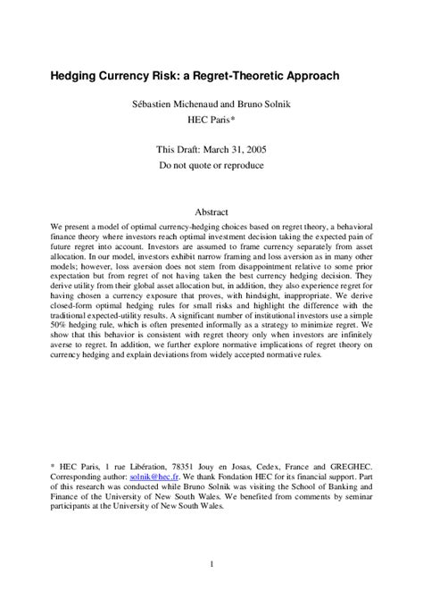 Pdf Hedging Currency Risk A Regret Theoretic Approach