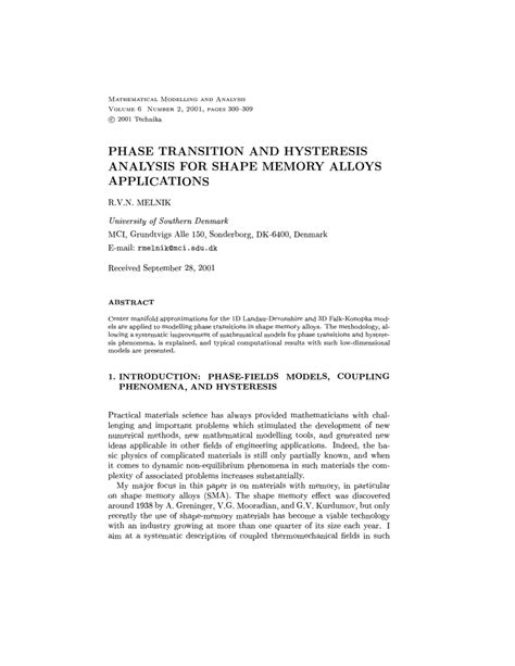 Pdf Phase Transition And Hysteresis Analysis For Shape Memory Alloys Applications