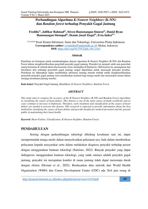 Pdf Perbandingan Algoritma K Nearest Neighbors K Nn Dan Random Forest Terhadap Penyakit