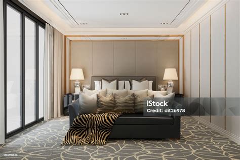 3d 렌더링 고전적인 아름다운 럭셔리 침실 스위트 호텔 와 Tv 0명에 대한 스톡 사진 및 기타 이미지 0명 3차원 형태 가구 Istock