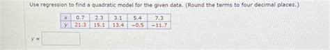 Solved Use Regression To Find A Quadratic Model For The Chegg Com