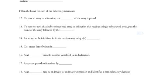 Solved Section Fill In The Blank For Each Of The Following