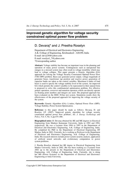 Pdf Improved Genetic Algorithm For Voltage Security Constrained