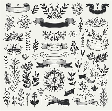 Premium Vector Set Of Floral And Ribbon Ornament