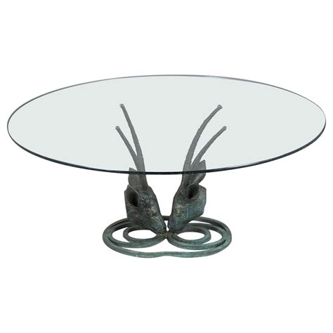 Solid Brass Rams Head Coffee Table In The Style Of Leon Francois