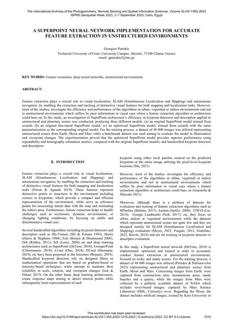Pdf A Superpoint Neural Network Implementation For Accurate Feature Extraction In Unstructured
