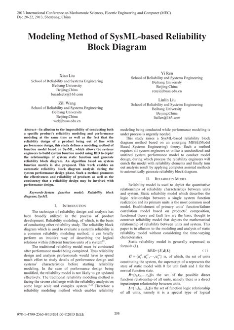 Pdf Modeling Method Of Sysml Based Reliability Block Diagram