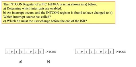 Solved The Intcon Register Of A Pic 16 F84 A Is Set As Shown