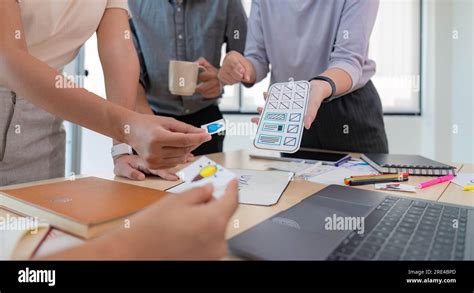 Close Up Ux Developer And Ui Designer Brainstorming Interface Wireframe Designcreative Digital