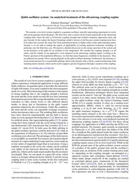 PDF Qubit Oscillator System An Analytical Treatment Of The