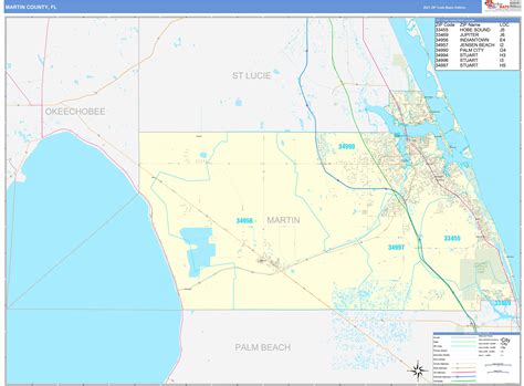 Martin County Fl Zip Code Wall Map Basic Style By Marketmaps Mapsales