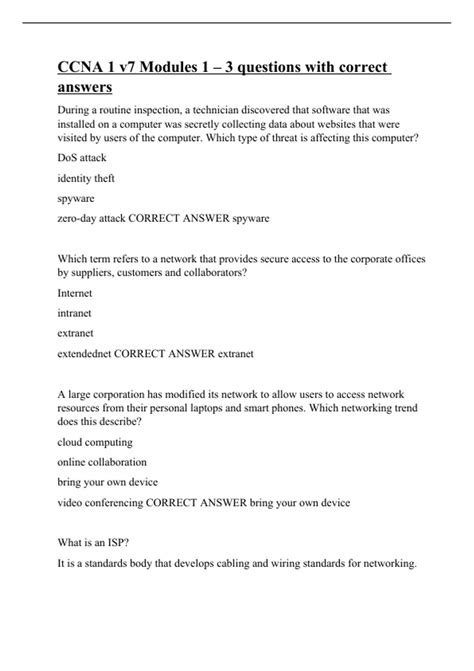 Ccna 1 V7 Modules 1 3 Questions With Correct Answers Ccna Cisco Certified Network