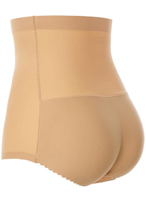 Chiloti Body Modelatori Cu Push Up Pernute Pentru Solduri Talie Inalta Poliester Nylon Bej