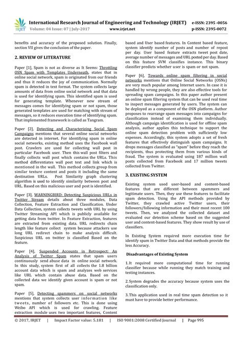 Classification Methods For Spam Detection In Online Social Network Pdf