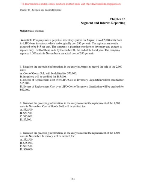 Chap013 Segment Reporting Pdf Cost Of Goods Sold Inventory