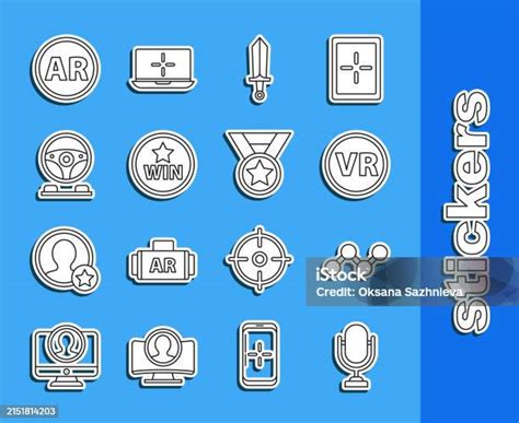 세트 라인 마이크 공유 가상 현실 안경 게임용 검 메달 레이싱 시뮬레이터 조종석 Ar 증강 및 아이콘 벡터 3위에 대한 스톡 벡터 아트 및 기타 이미지 Istock