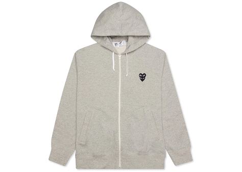 Comme Des Garcons Play Womens Black Stacked Heart Zip Up Hoodie Grey Us