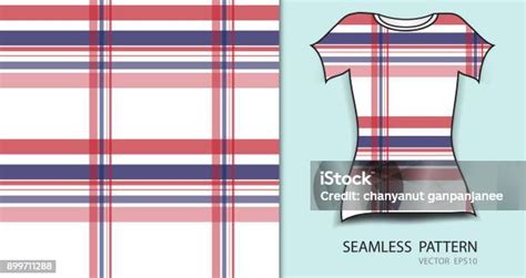 파란색과 빨간색 체크 무늬 타탄 직물 벡터 패턴 벡터 일러스트 레이 션 T셔츠 디자인 패브릭 질감 무늬 의류 추상적인 배경 0명에 대한 스톡 벡터 아트 및 기타 이미지
