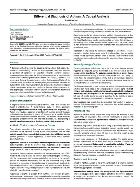 Differential Diagnosis Of Autism A Causal Analysis Pdf Autism Spectrum Fear