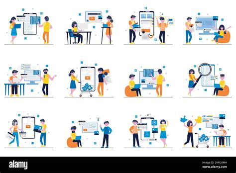 App Development Concept With Tiny People Scenes Set In Flat Design