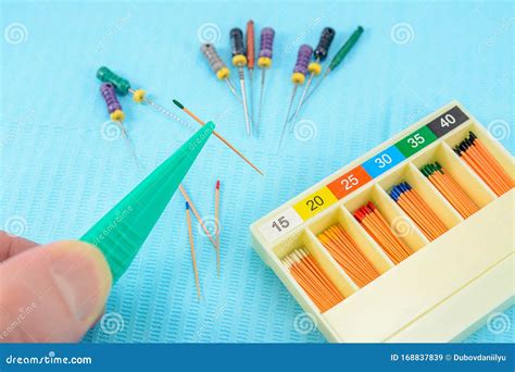Gutta Percha Pins In A Set Of Different Sizes For Root Canal Filling