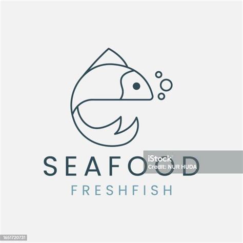 물고기 바다 라인 아트 로고 벡터 일러스트레이션 템플릿 디자인입니다 바다 음식 아이콘 디자인 갈고리 발톱에 대한 스톡 벡터 아트 및 기타 이미지 Istock