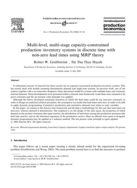 pdf multi level multi stage capacity constrained production
