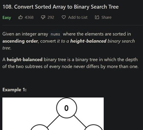 Leetcode C 108 Convert Sorted Array To Binary Search Tree Binary