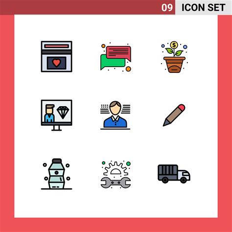 Set Of 9 Modern Ui Icons Symbols Signs For Man Programmer Message Development Coding Editable
