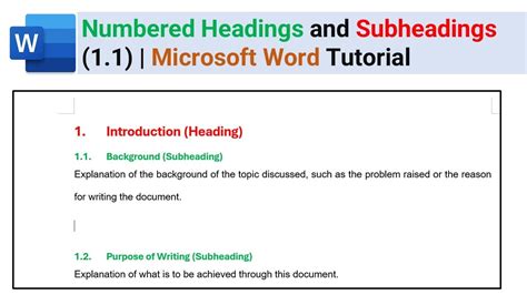 numbered headings and subheadings microsoft word tutorial youtube