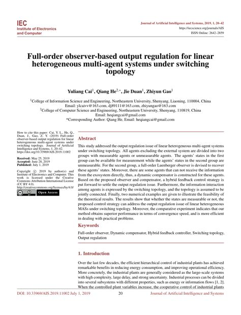 Pdf Full Order Observer Based Output Regulation For Linear