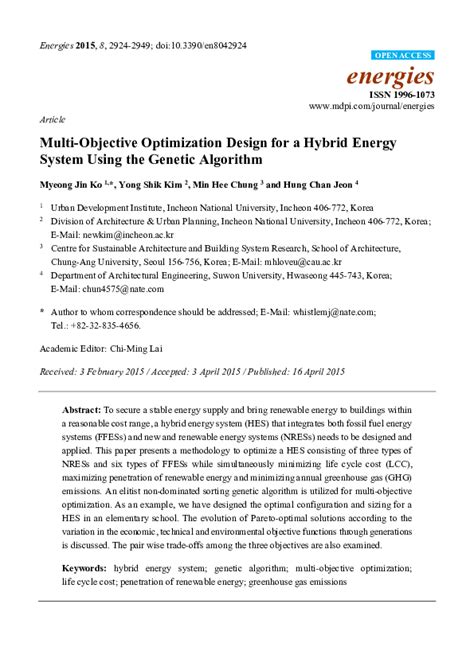 pdf multi objective optimization design for a hybrid energy system