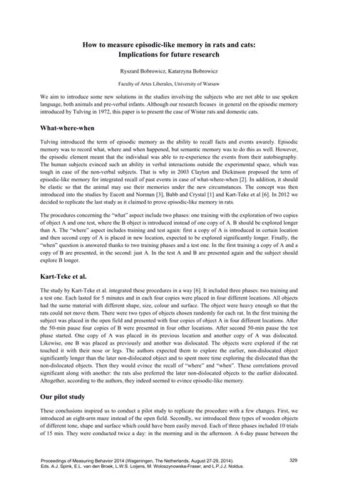 Pdf How To Measure Episodic Like Memory In Rats And Cats