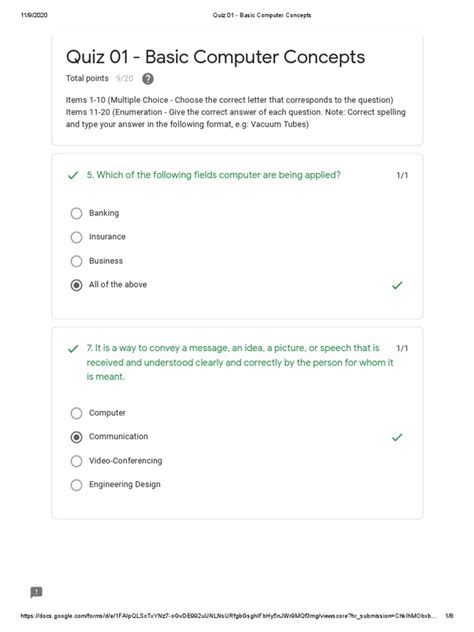 quiz 01 basic computer concepts pdf integrated circuit computer