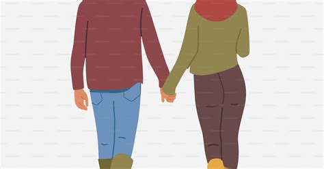 남성과 여성 캐릭터가 손을 잡고 뒷모습을 보인다 사랑하는 커플 낭만적 인 관계 남자와 여자가 걷고 행복한 연인들이