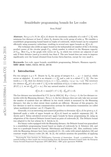 Pdf Semidefinite Programming Bounds For Lee Codes