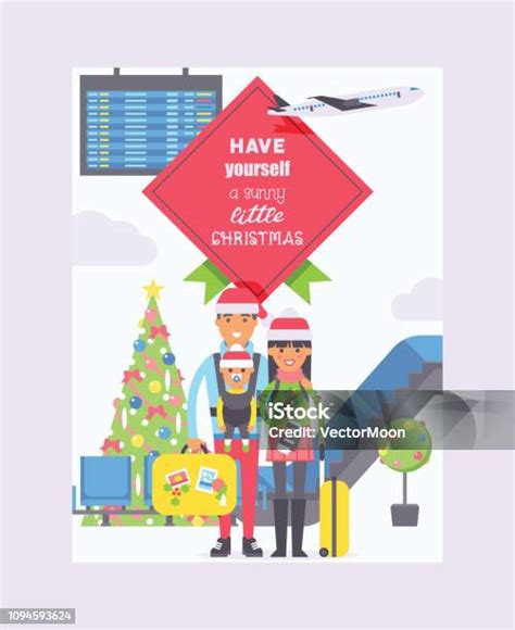 건물 일러스트 배경 크리스마스 배경 비행기로 여행 하는 공항에 출발 도착 터미널에서 산타 모자에 공항 벡터 사람들 문자 남자 여자 관광객에 크리스마스 가방에 대한 스톡 벡터