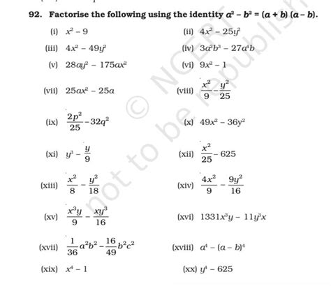 92 Factorise The Following Using The Identity A2−b2 A B A−b I X2−9