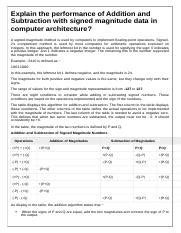 Performance Of Addition And Subtraction With Signed Magnitude Data Docx Explain The