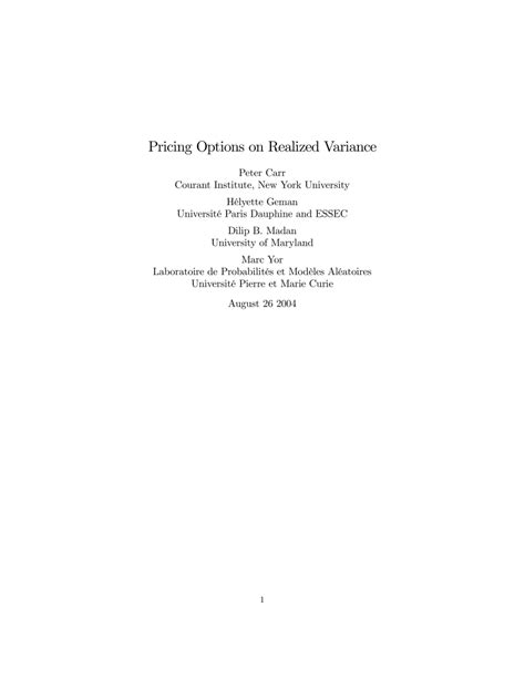 Pdf Pricing Options On Realized Variance