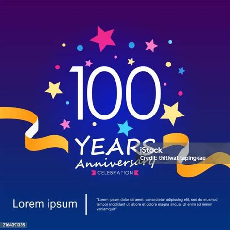 창립 100 주년 기념 엠블럼 기념일 로고는 별과 리본으로 고립되어 있습니다 전단지 전단지 브로셔 포스터 웹 초대장 또는 인사말 카드에 대한 벡터 일러스트 레이 션 템플릿