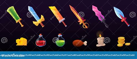 UI Game Fantasy Weapon Swords And Potion Vials RPG Arms Gaming Map Fantastic Armor Arrow